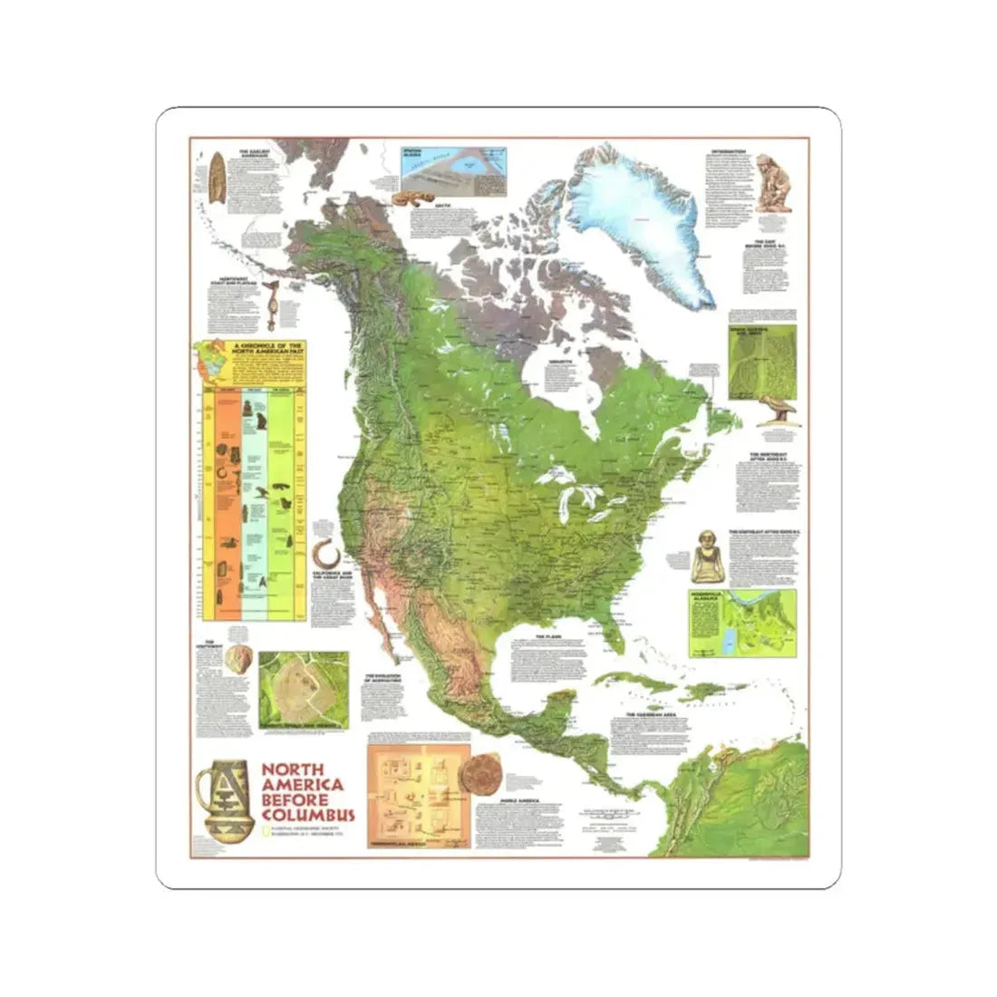 North America - Before Columbus (1972) (Map) STICKER Vinyl Kiss-Cut ...