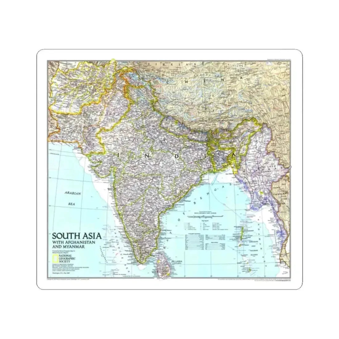 Asia - South with Afghanistan and Myanmar (1997) (Map) STICKER Vinyl ...
