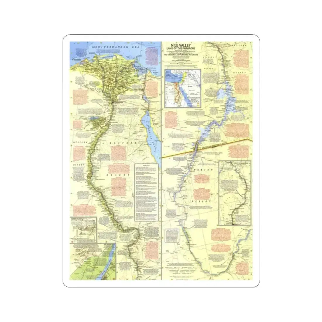 Egypt - Nile Valley, Land of the Pharaohs (1965) (Map) STICKER Vinyl ...