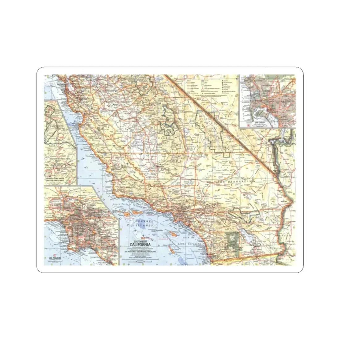 USA - California, Southern (1966) (Map) STICKER Vinyl Kiss-Cut Decal ...