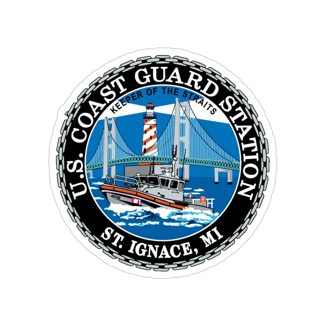 USCG Station St Ignace MI (U.S. Coast Guard) Transparent STICKER Die ...